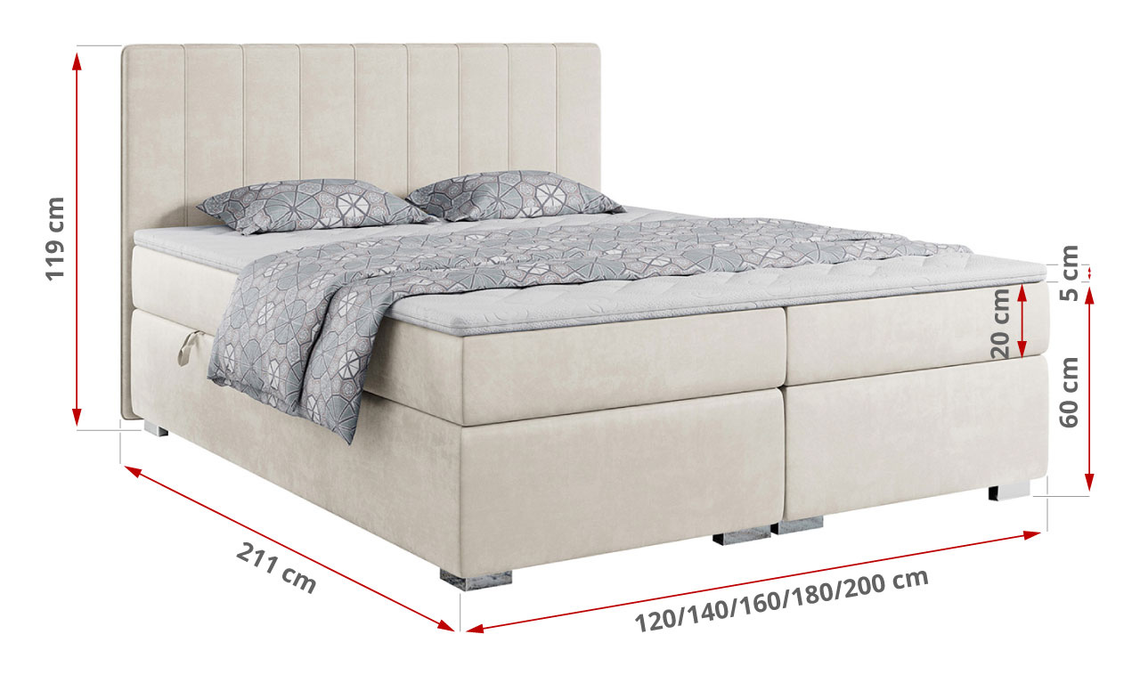 Nowoczesne łóżko dwuosobowe kontynentalne z materacem multipocket ...
