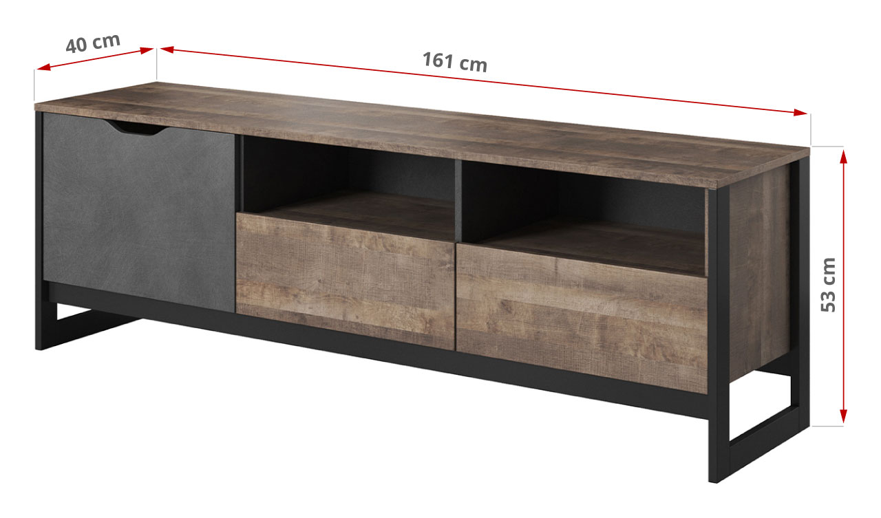Szafka RTV industrialna do salonu i pokoju dziennego - ALECON / Dąb ...